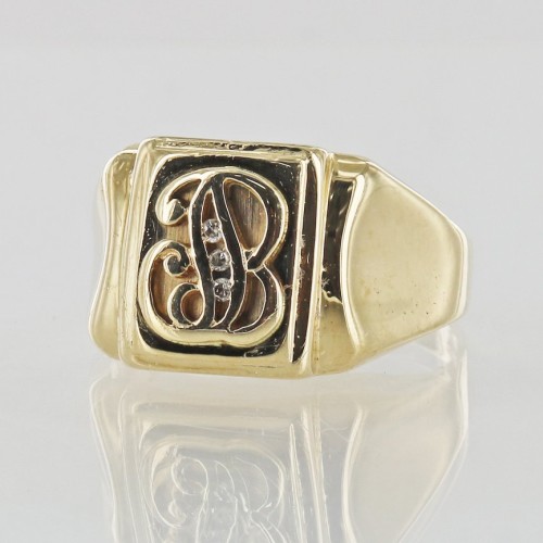 10 Karat Diamond "B" Signet Ring | Roath's Pawn